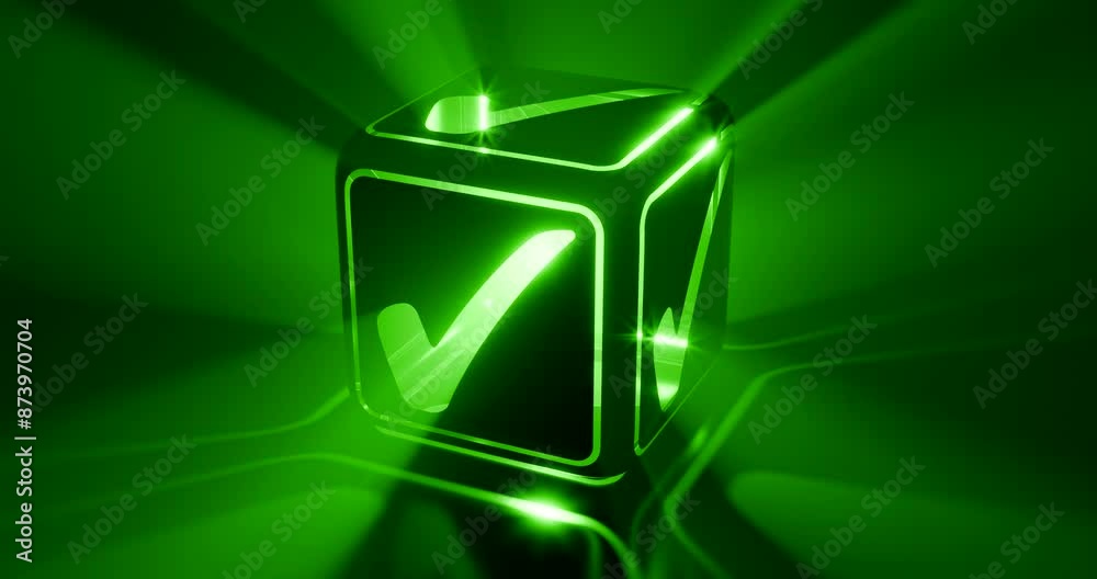 Iconic cube animation self emitting light rays through Tick Approval ...