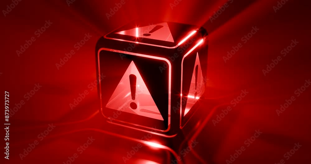 Iconic cube animation self emitting light rays through Warning Danger ...