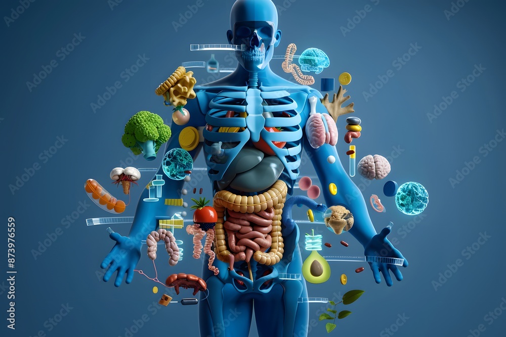 3D human anatomy model displaying internal organs and vital body ...