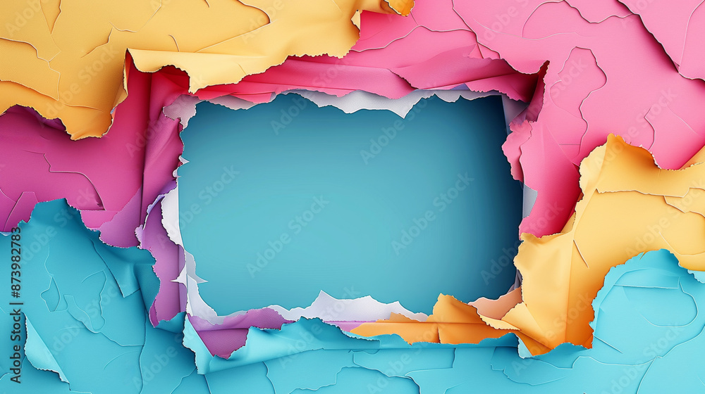 Colorful torn paper effect background with layered texture Stock ...