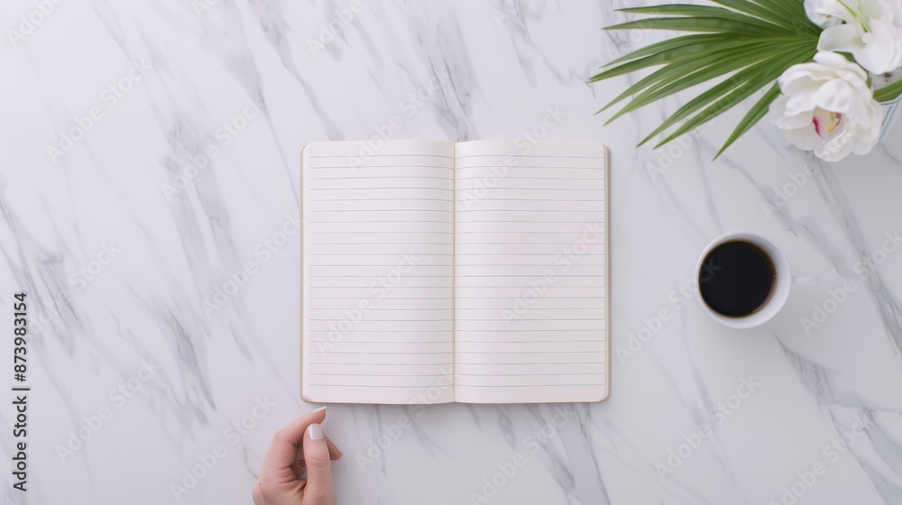 Open notebook with crisp, lined paper, filled with meticulous notes and ...