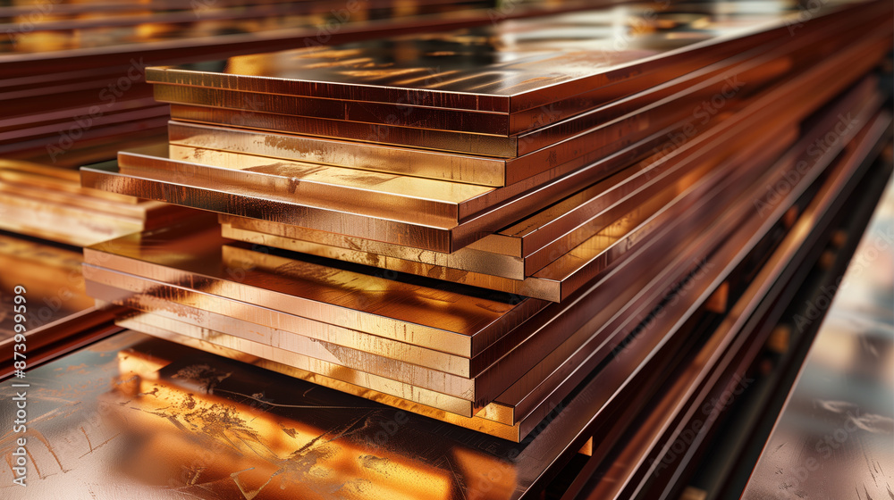 Neatly Stacked Copper Sheets in Storage. Neatly stacked copper sheets ...
