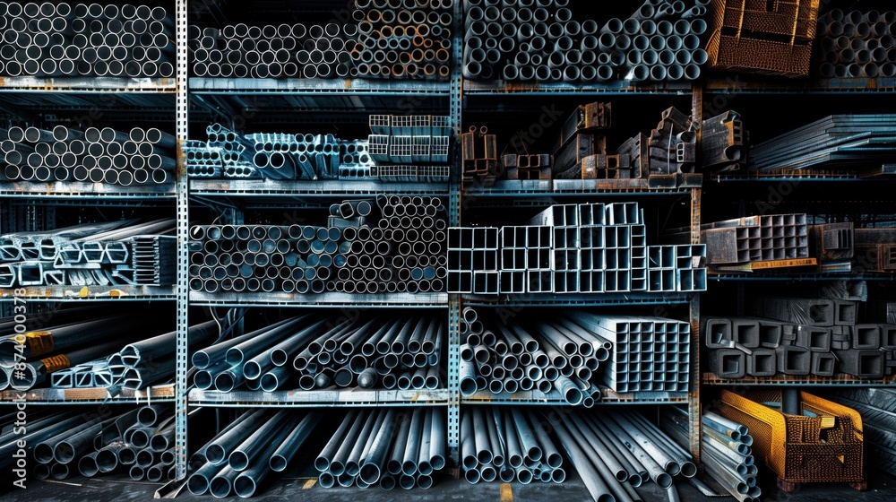 Industrial Storage of Metal Tubes. Storage area filled with various ...
