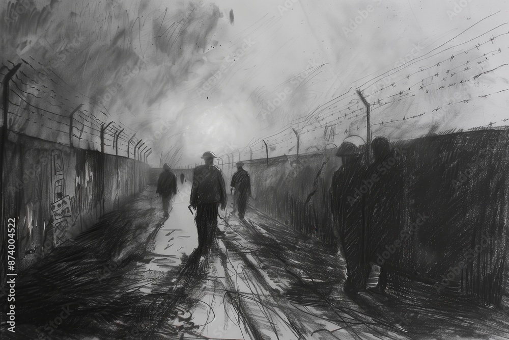 Graphite and style chalk drawing depicting a World War II prisoner of ...