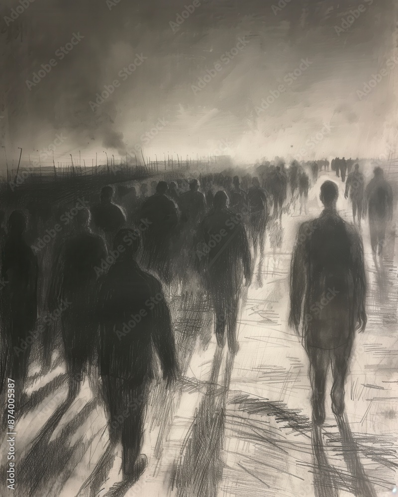 Graphite and style chalk drawing depicting a World War II prisoner of ...