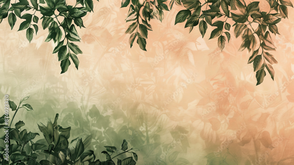 Nature-inspired backdrop with lush green leaves that fade from peach to green. Perfect for ...