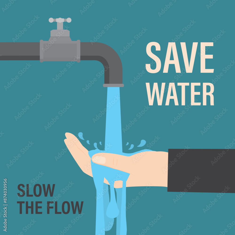 Save water, concept banner. Water is valuable, Don't waste it, slow ...