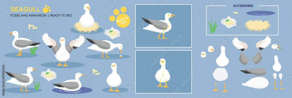 Cute Seagull character with multiple poses and assets, ready to rig for ...