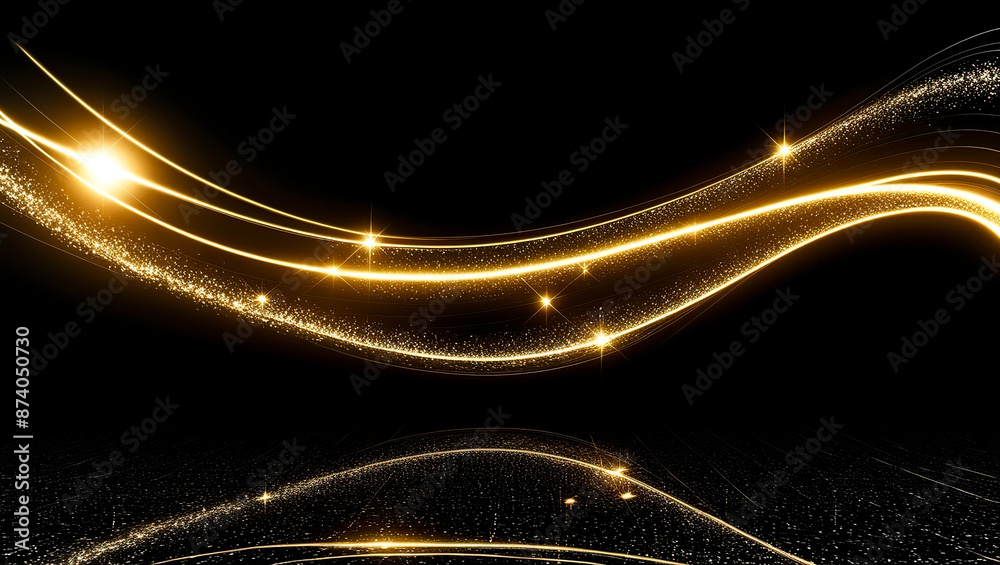 Abstract shiny gold wave light effect background, Wavy golden luminous ...