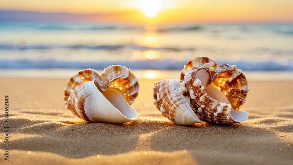 abstract natural background of two heart-shaped seashells together in a ...