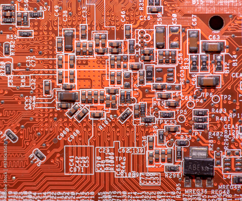 Abstract, Close up at electronic circuits, we see the technology of the ...