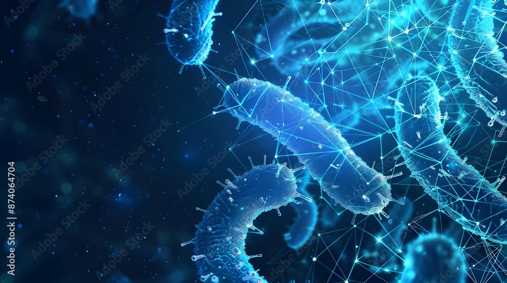 Low-poly wireframe banner vector template for microbiology. Polygonal ...