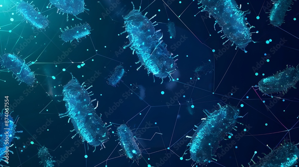 Low-poly wireframe banner vector template for microbiology. Polygonal ...