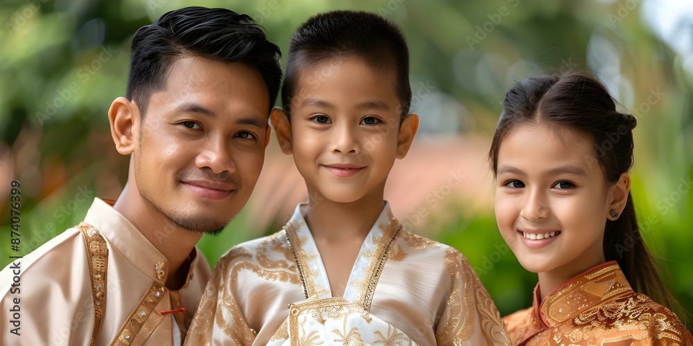 Joyful Filipino family in traditional Barong Tagalog and Filipiniana ...