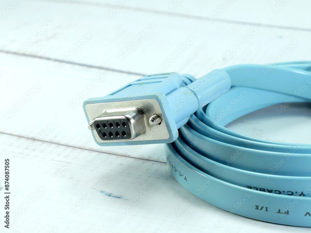 wire cable of usb and adapter on blue background.Electronic Connector ...