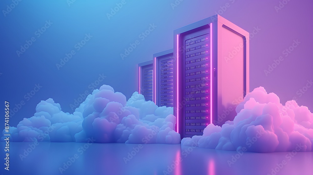 Stylized image of cloud computing data servers in a futuristic ...