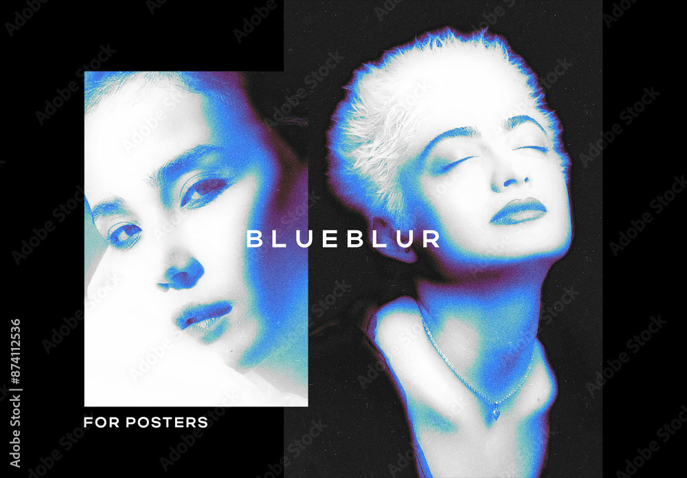 Blue Blur Poster Photo Effect Mockup Stock Template | Adobe Stock