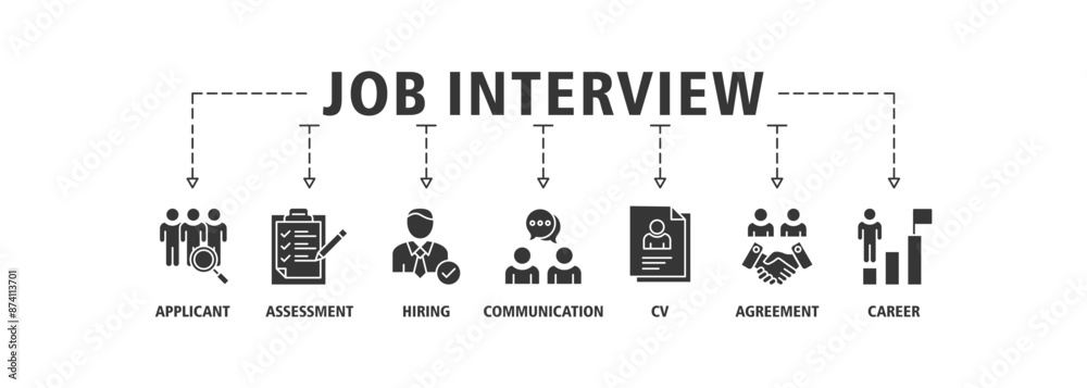 Job interview banner web icon set vector illustration symbol concept ...