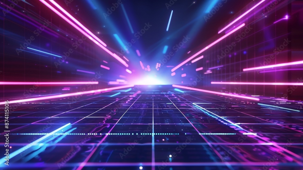 Futuristic grid landscape with infinite grids and lights. Cyber surface ...