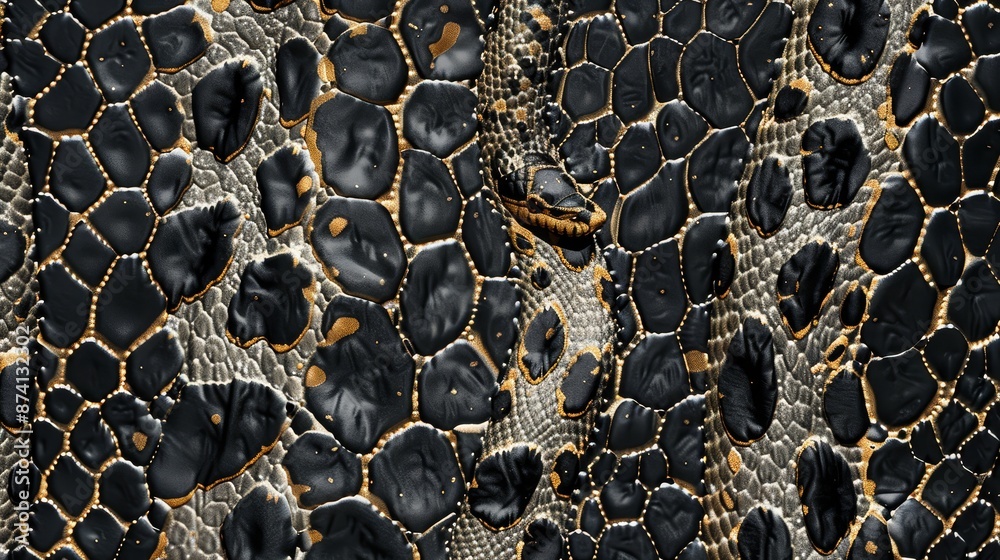 Black and Gold Snake Skin Texture - Close up of a snake's black and ...