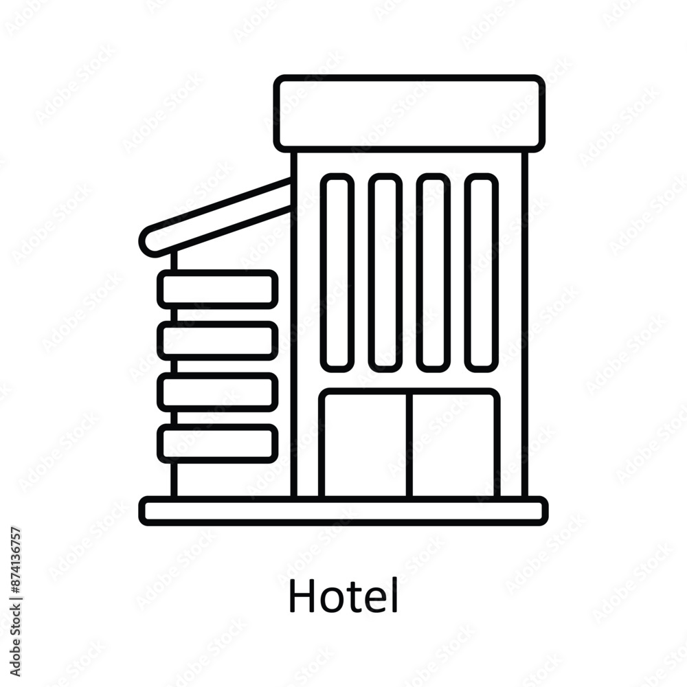 Hotel vector outline Design illustration. Symbol on White background ...