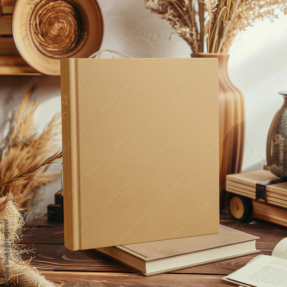 Empty taupe beige brown blank hardcover front cover book mockup ...