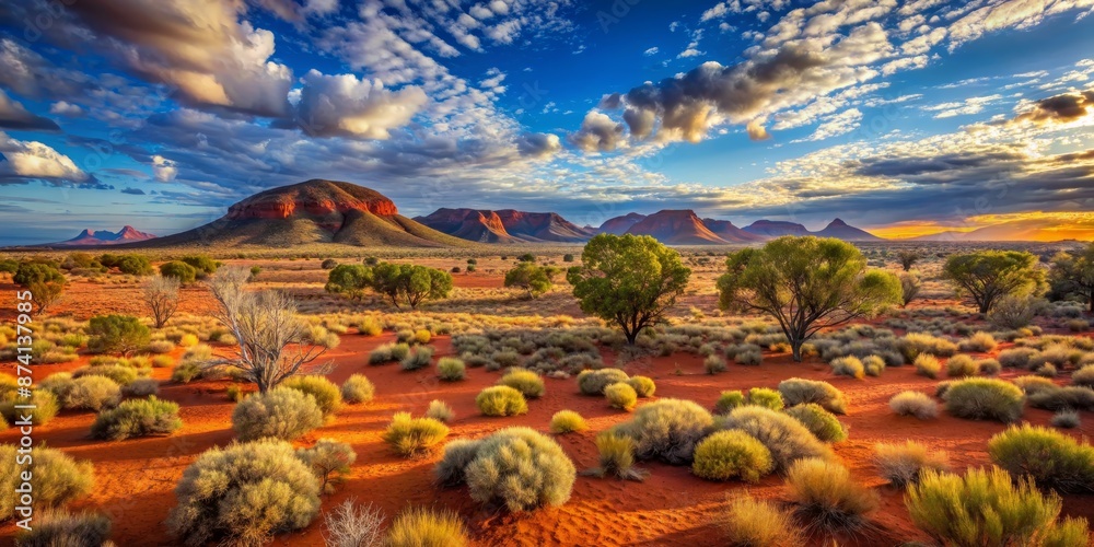 Arid landscape illustration of the remote Australian outback featuring ...