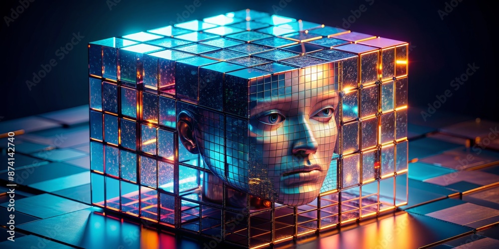 Futuristic voxel artificial cubes illustration pixel virtual render ...