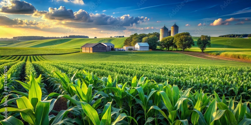 Iowa cornfields, agricultural landscape, rural countryside, sky, green ...