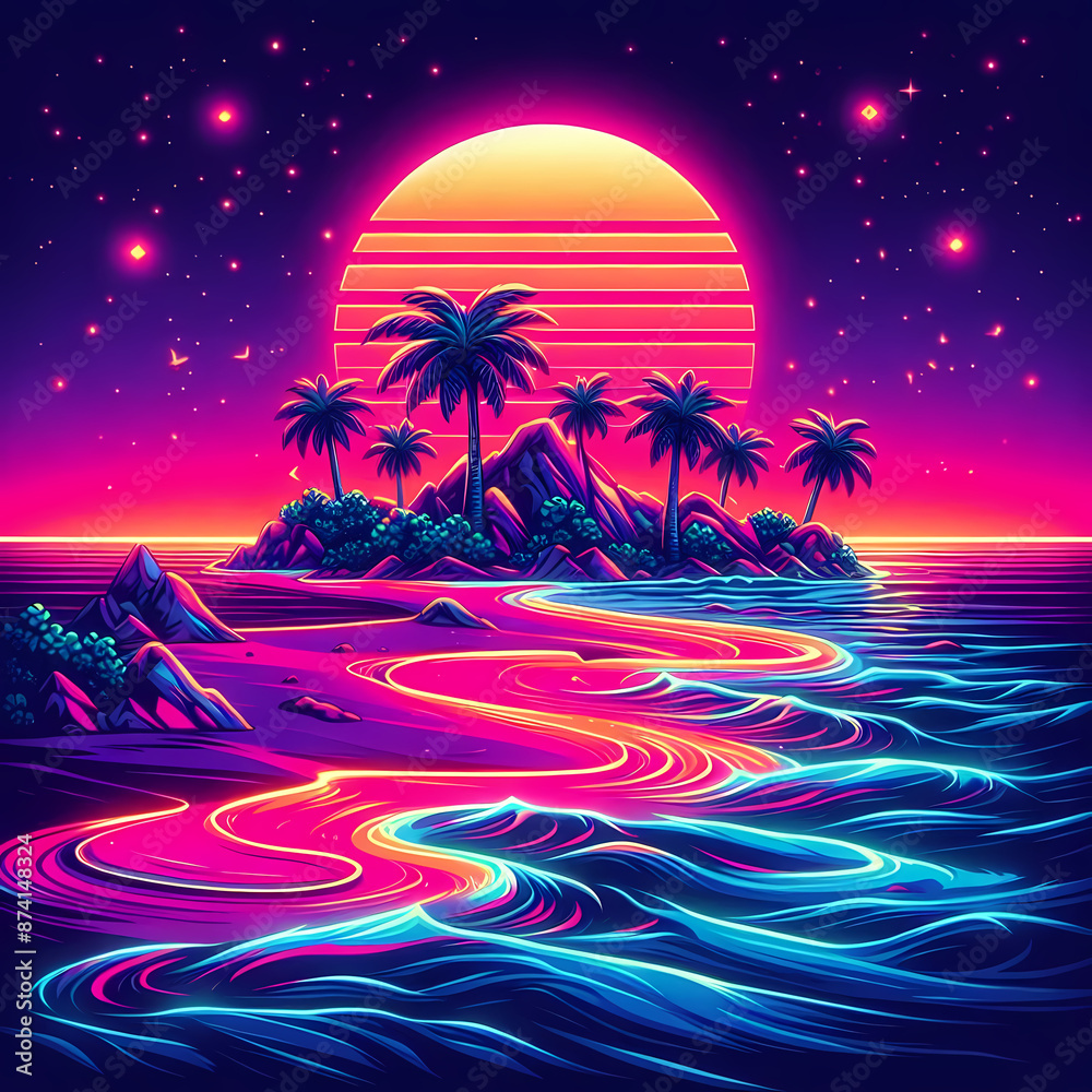aesthetic beach synthwave retrowave wallpaper vibrant neon design ...