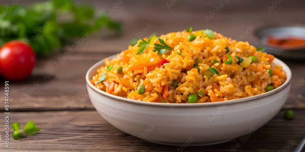 Colorful Nigerian Jollof Rice on a Rustic Wooden Table Exploring ...