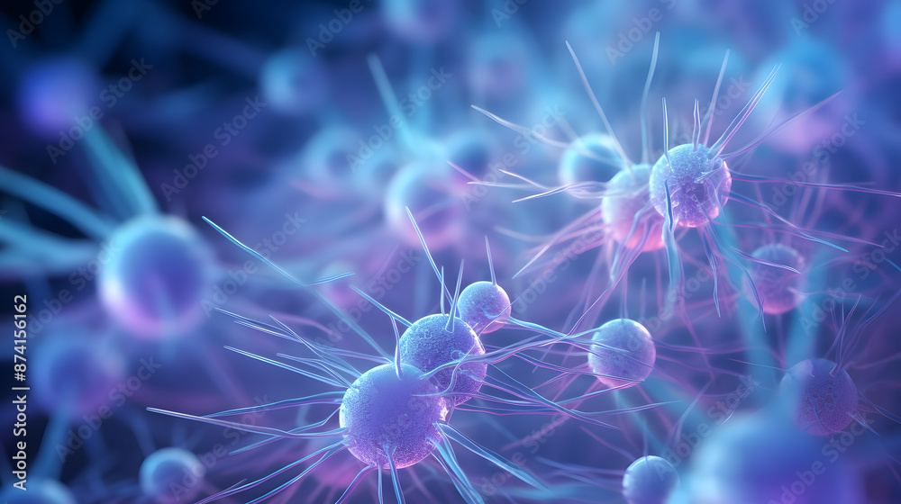 Abstract representation of neuron cells with a vibrant, luminous glow ...