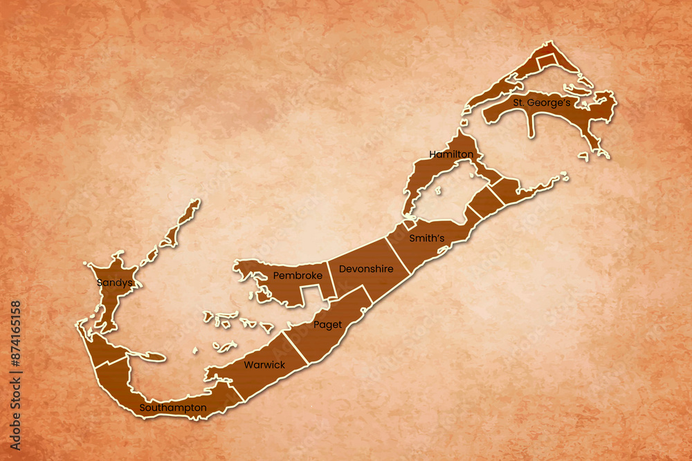 Bermuda Map. Bermuda Map with federal states in A vintage Color Texture ...