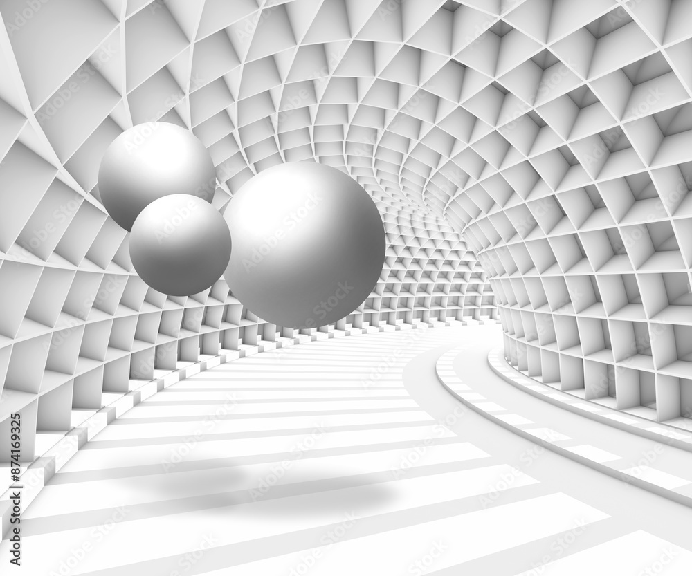 3d image volumetric balls in tunnel perspective for digital wallpaper ...