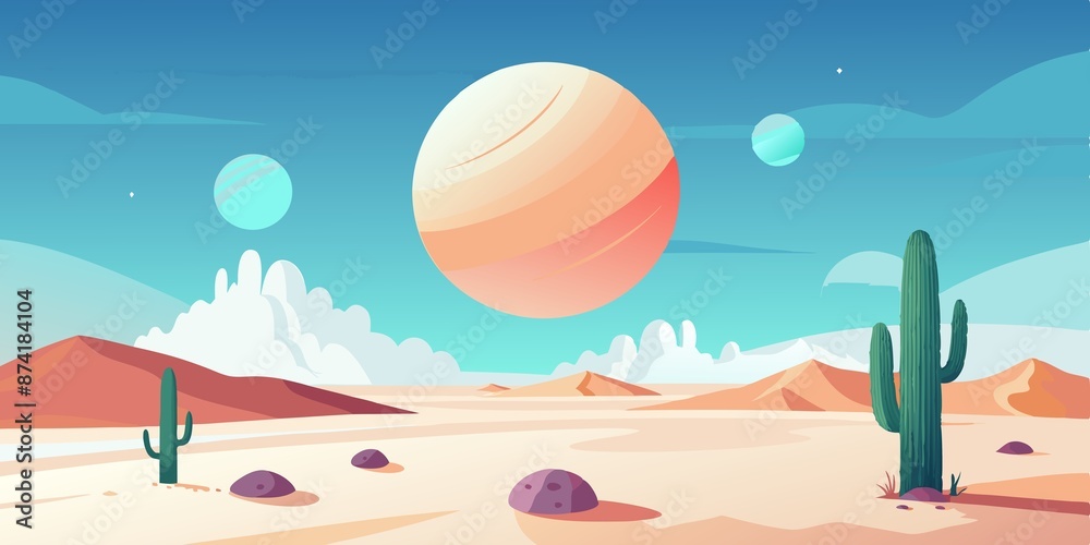 desert, landscape, far-off, planet, Far-off planet with single cactus ...
