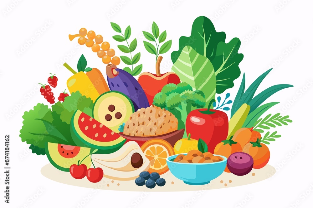 . collection of nutrient-rich foods grouped together on clean white ...