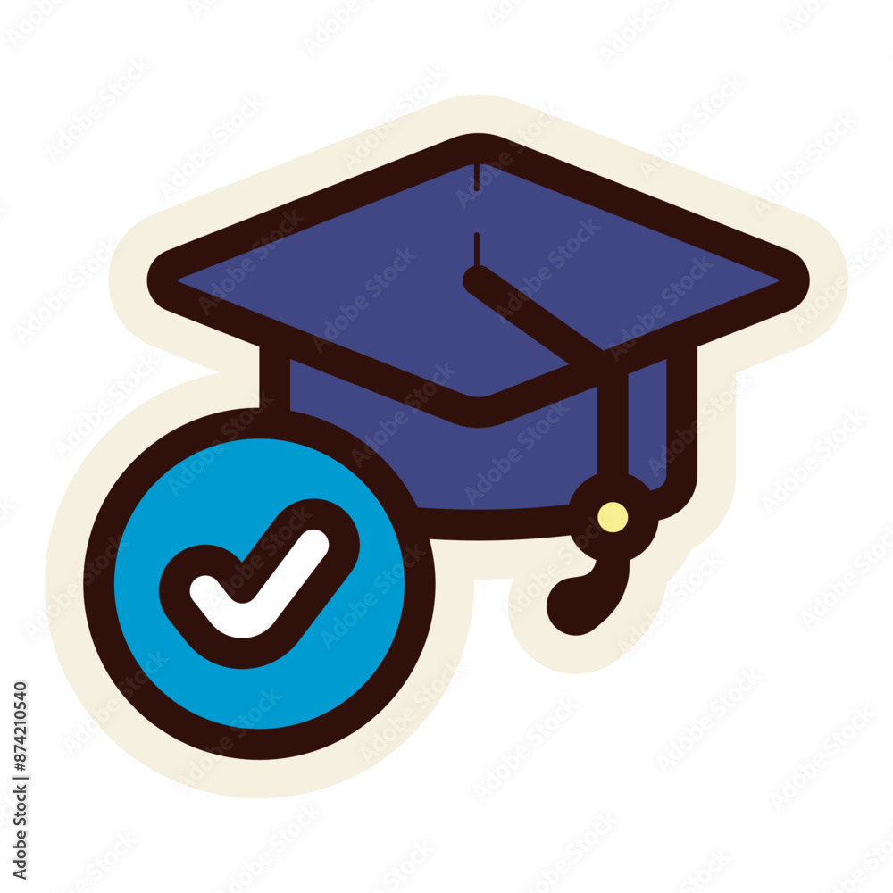 graduate hat with check mark sign sticker Stock Vector | Adobe Stock