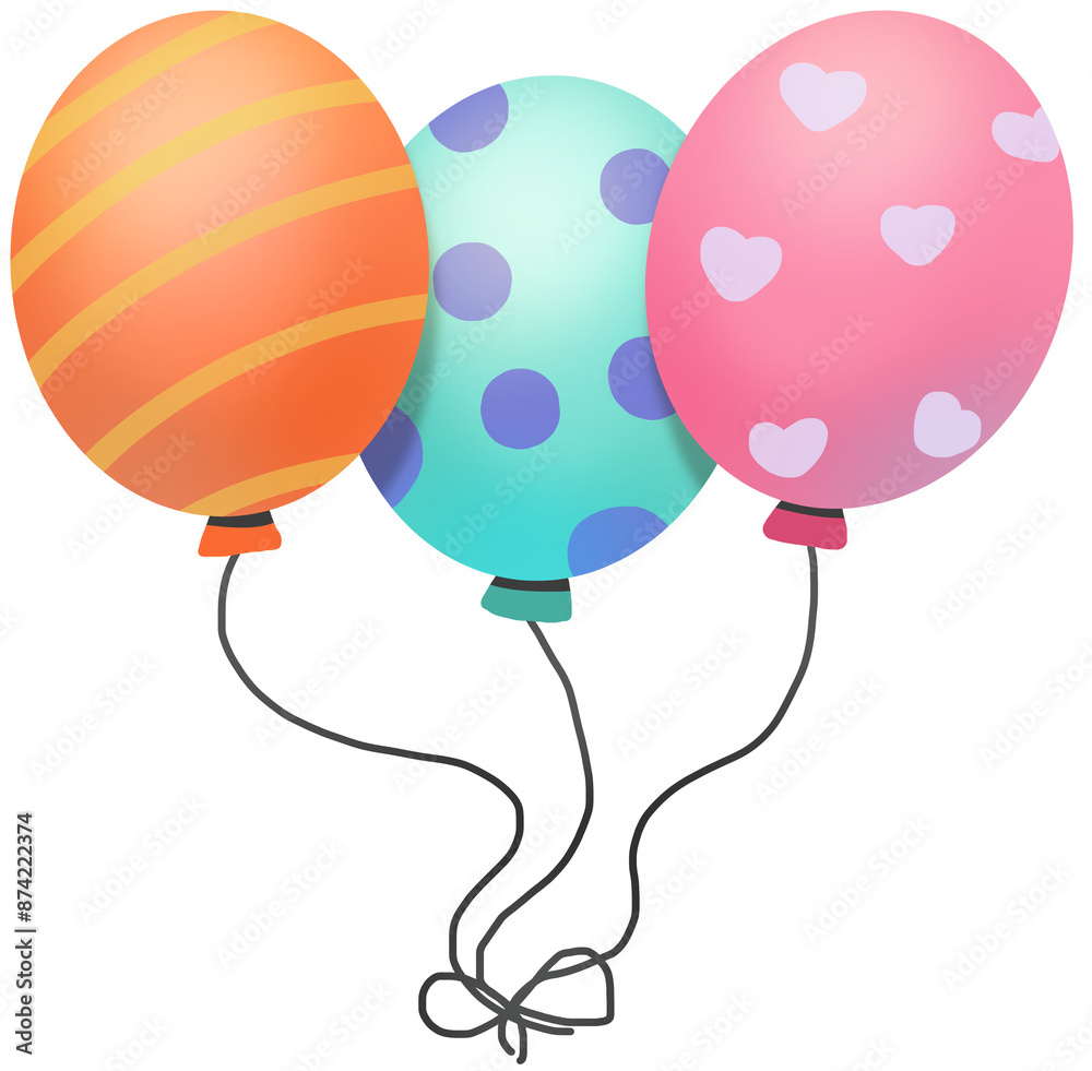 Cartoon Triple balloons Clip Art Transparent Background for Birthday ...
