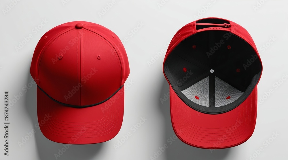 Red baseball cap mockup - top down view for headwear design on a ...