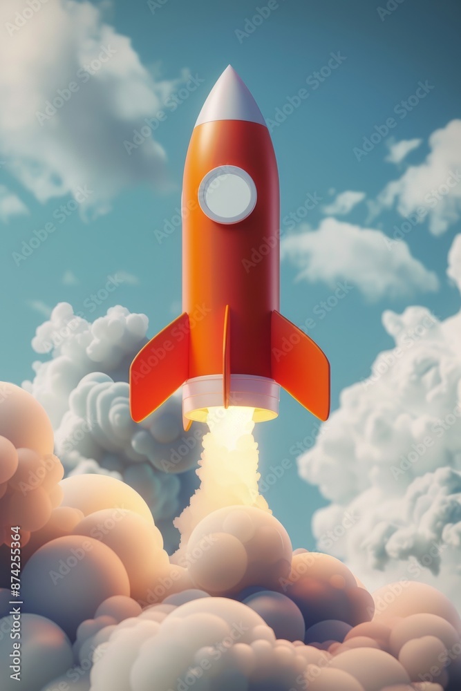 3d illustration cartoon style scud missle being launched 3d ...