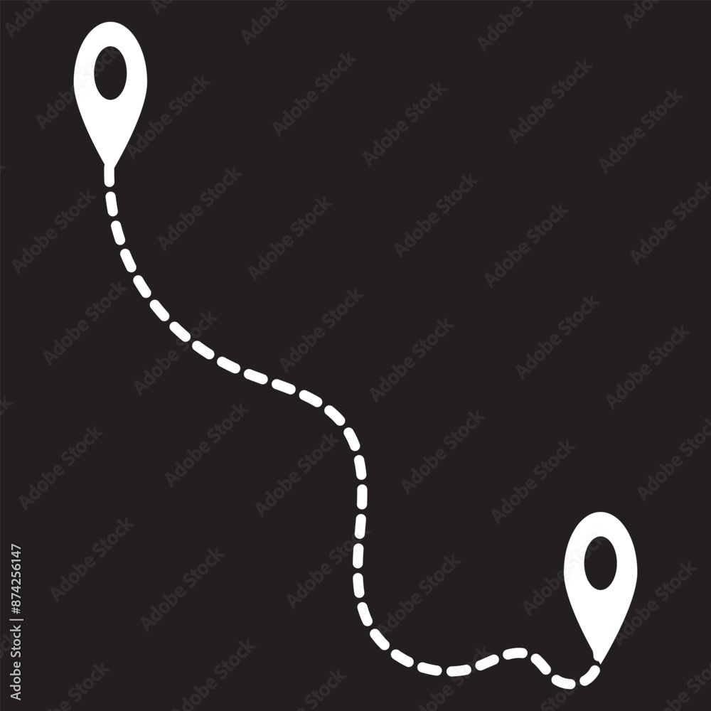Route icon - two points with dotted path and location pin. Route ...