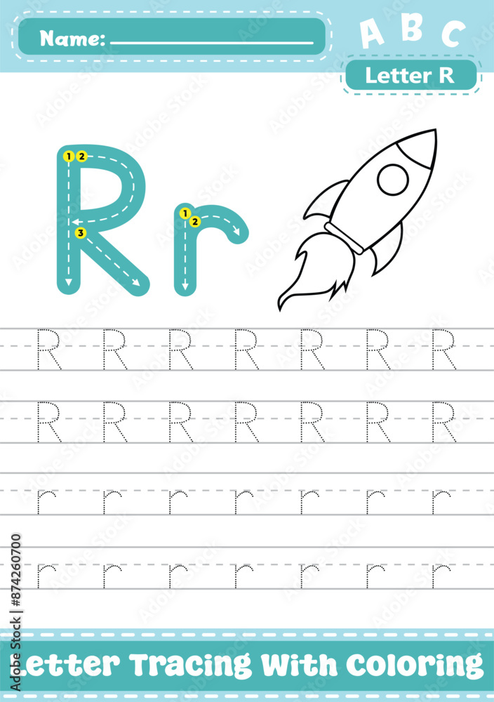 Letter R Uppercase Lowercase Tracing Worksheet with Coloring Apple ...