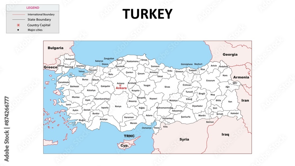Fototapeta mapa świata dla dzieci Turkey Map. State map of Turkey ...