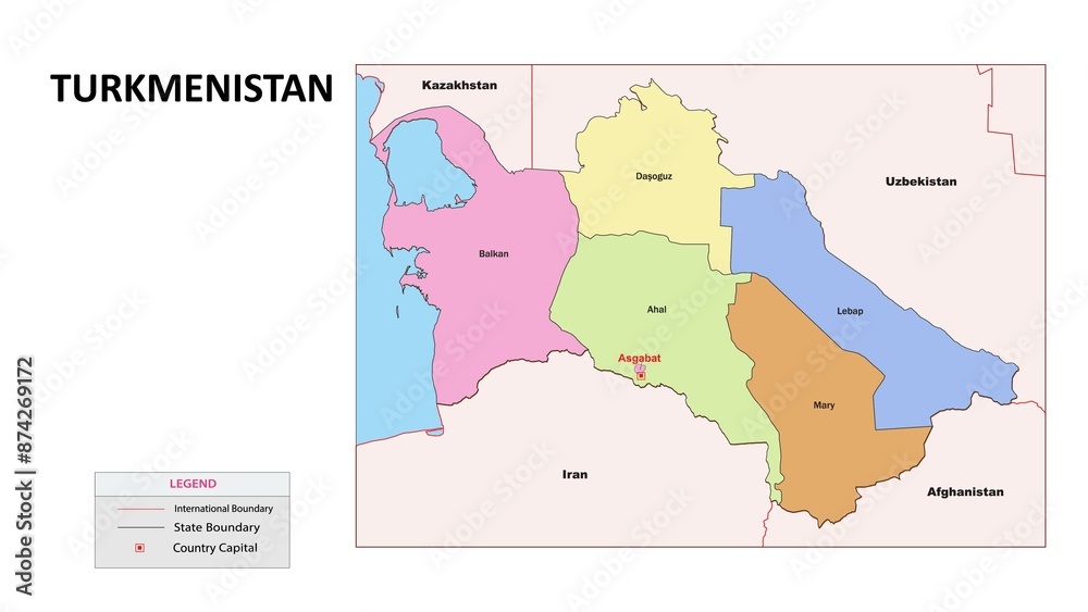 Turkmenistan Map. State and union territories of Turkmenistan with ...