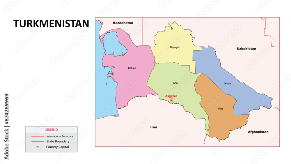 Turkmenistan Map. State and union territories of Turkmenistan with ...