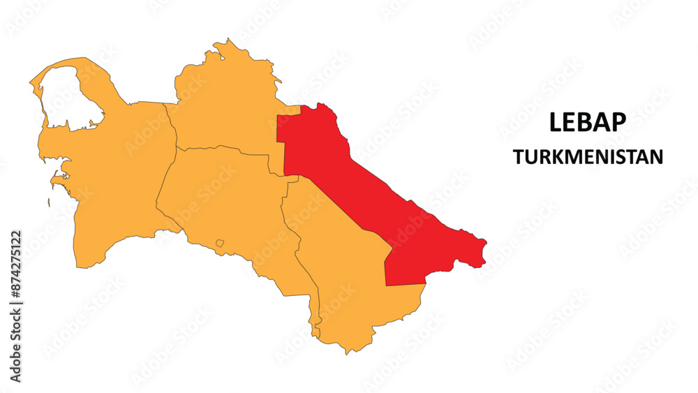 Lebap Map is highlighted on the Turkmenistan map with detailed State ...