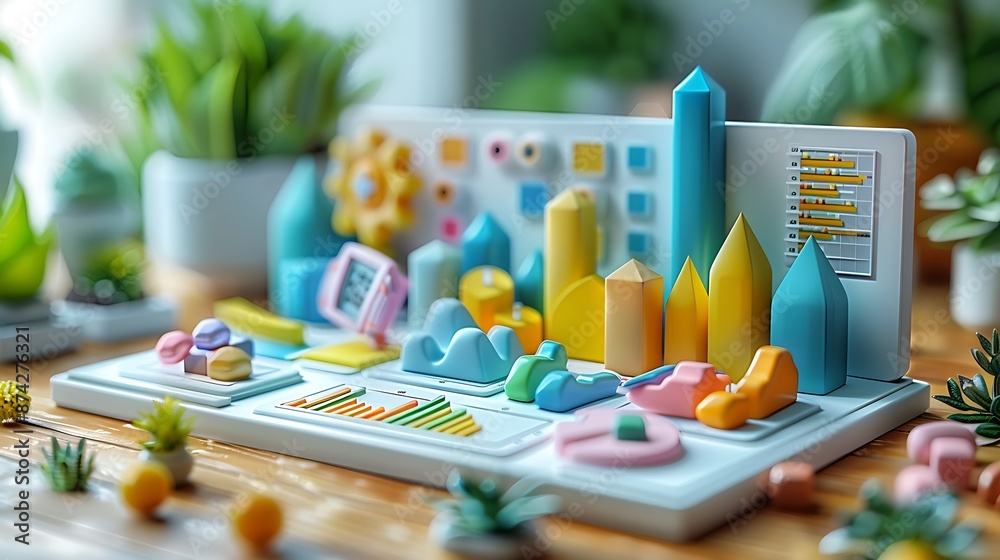 A 3D isometric illustration of a marketing dashboard with an emphasis ...