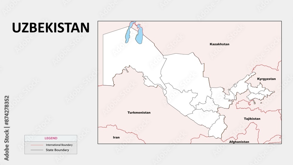 Uzbekistan Map. Political map of Uzbekistan with State border in ...