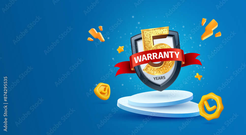 5 years warranty label vector illustration. 3d five years guarantee ...