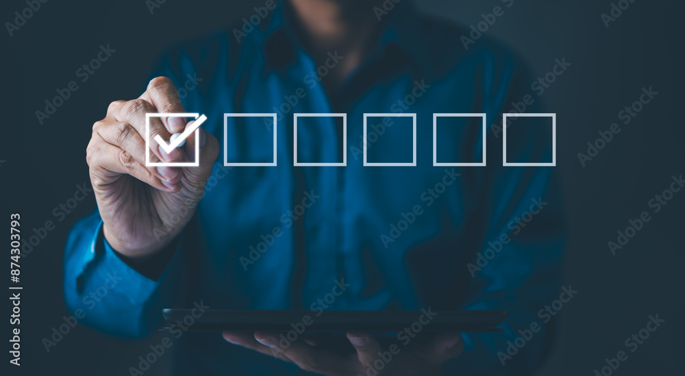 Checklist Concept with Businessman and Check Mark. A businessman ...